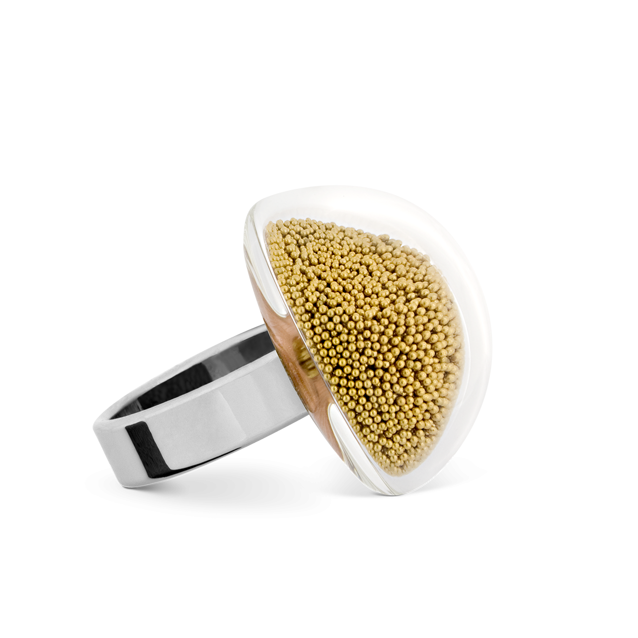Bague en verre - Dome Mini Billes - Or - Pylones