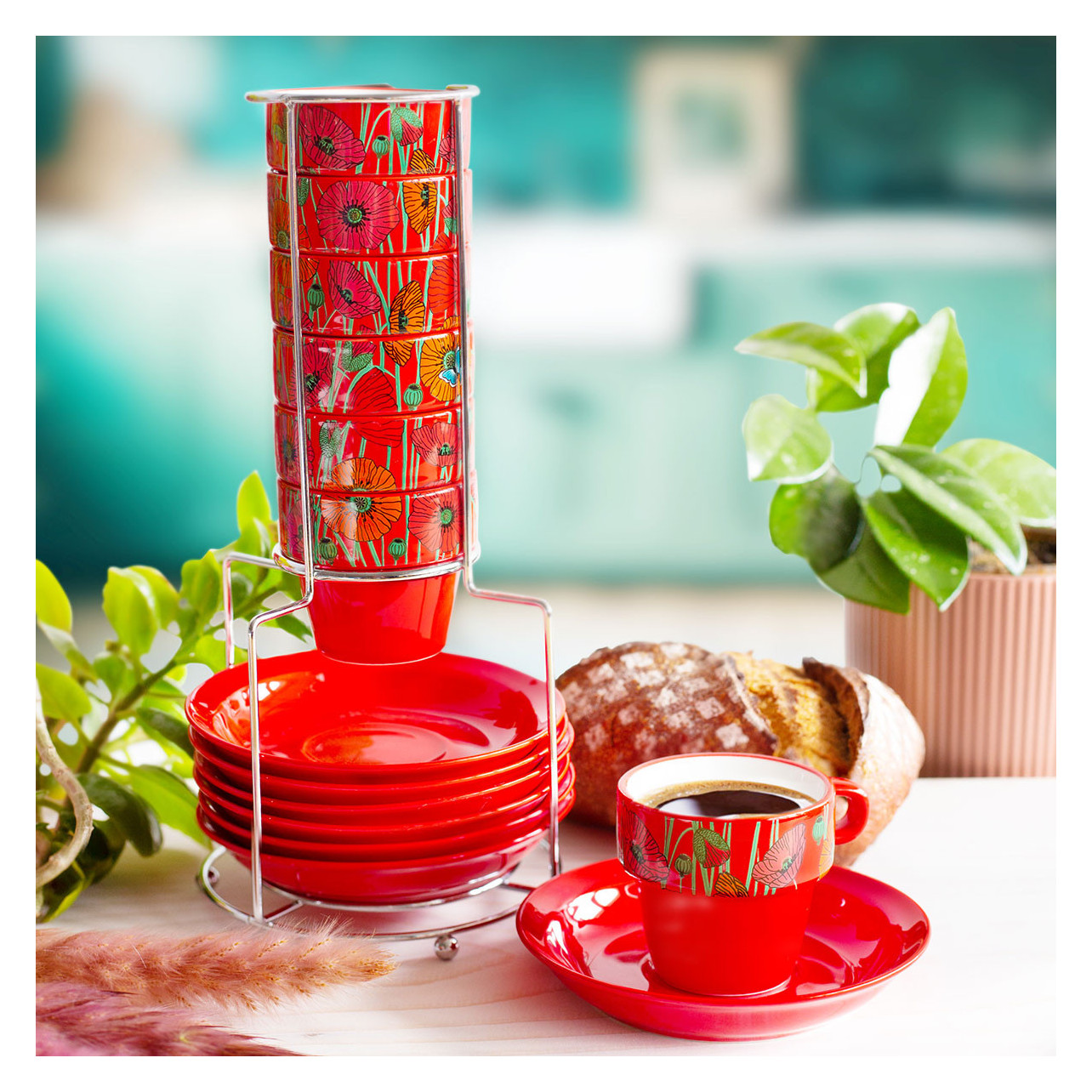 Stack of cups espresso - Café Coloré - Coquelicots - Pylones