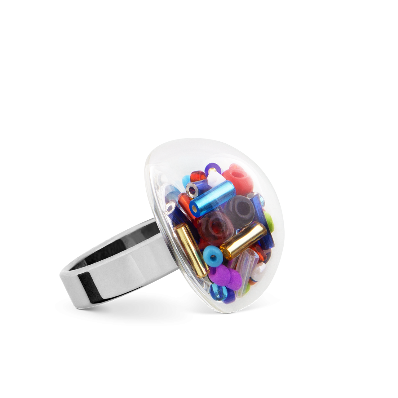 Bague en verre - Dome Mini Billes - Multicolore - Pylones
