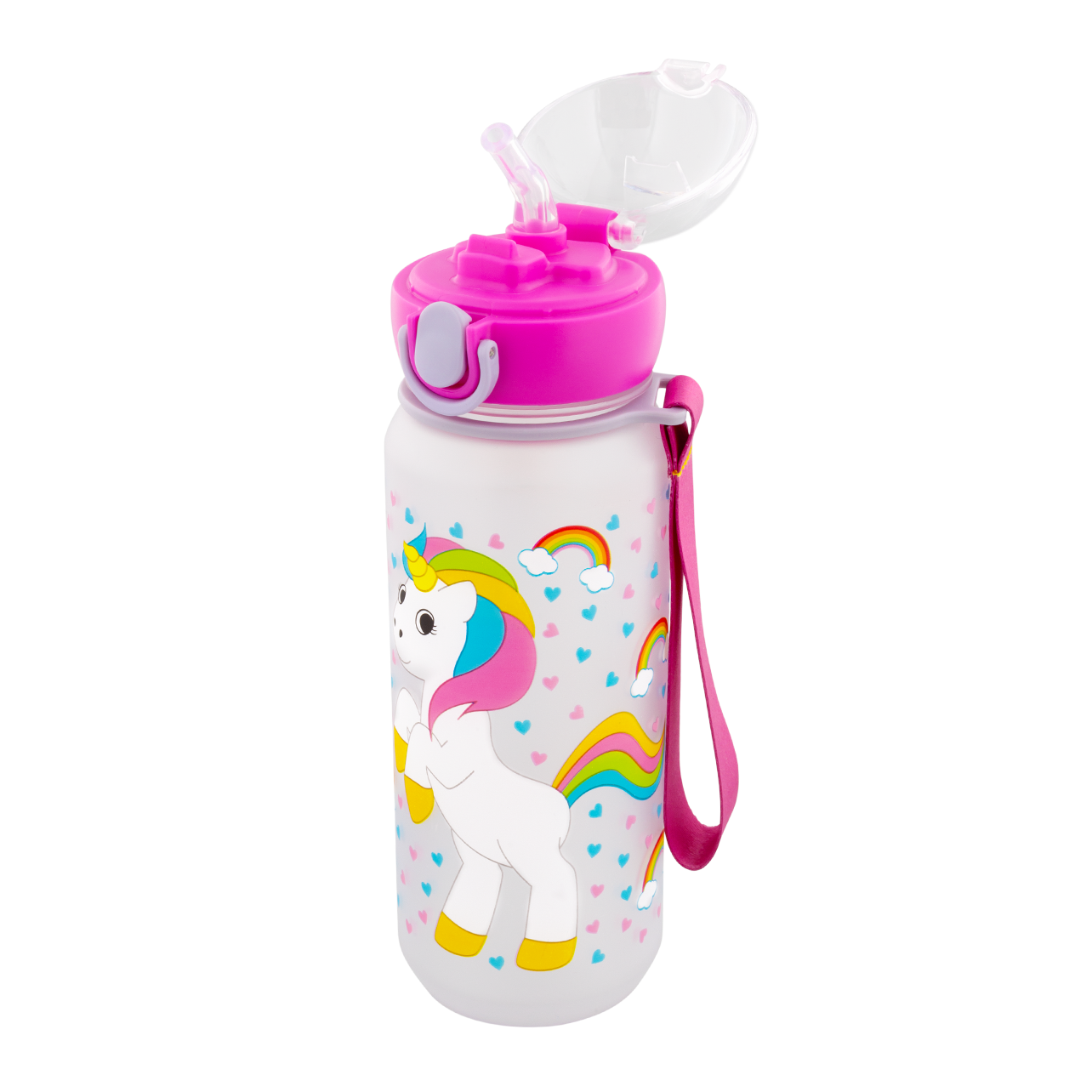 Flask with straw 50 cl - Happyglou straw - Licorne Rose - Pylones