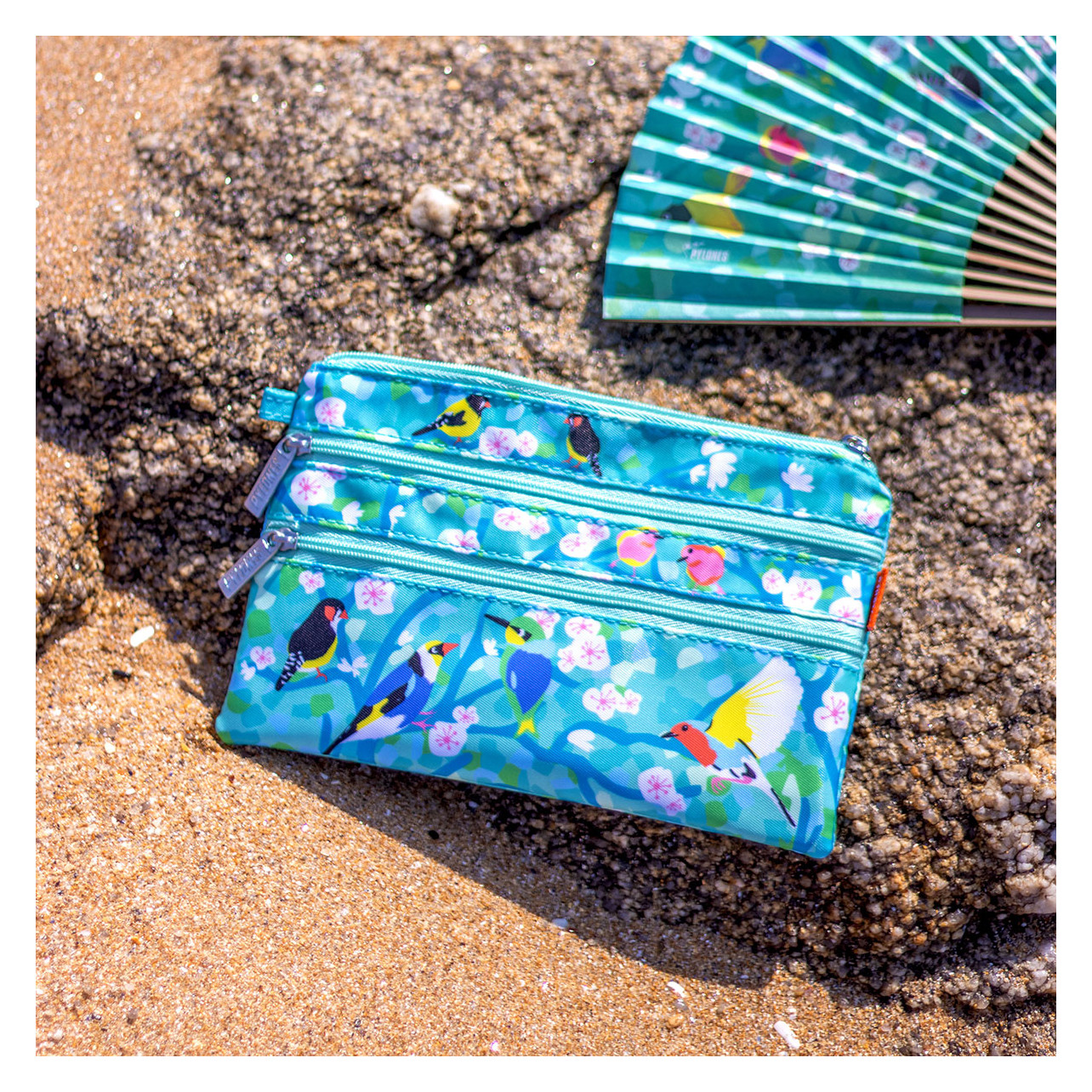 Pouch with 3 Zips - Zip It - Birds - Pylones