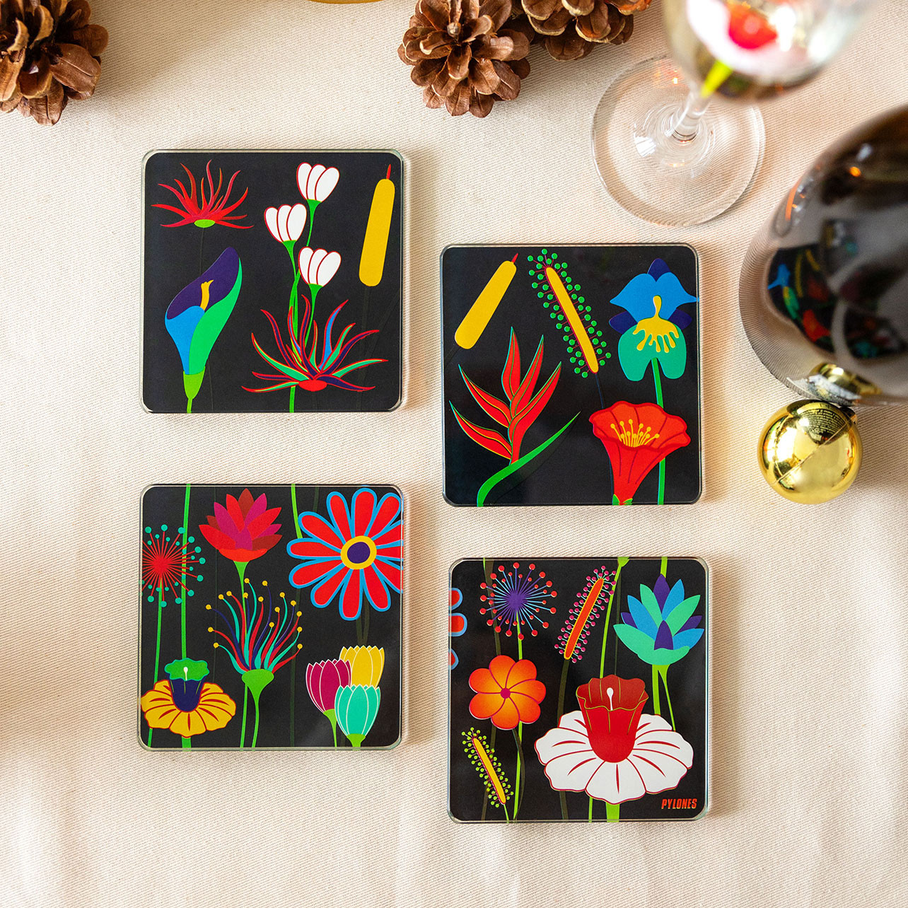 Set de 4 dessous de verre Palette - Sous verre - Jardin Fleuri - Pylones