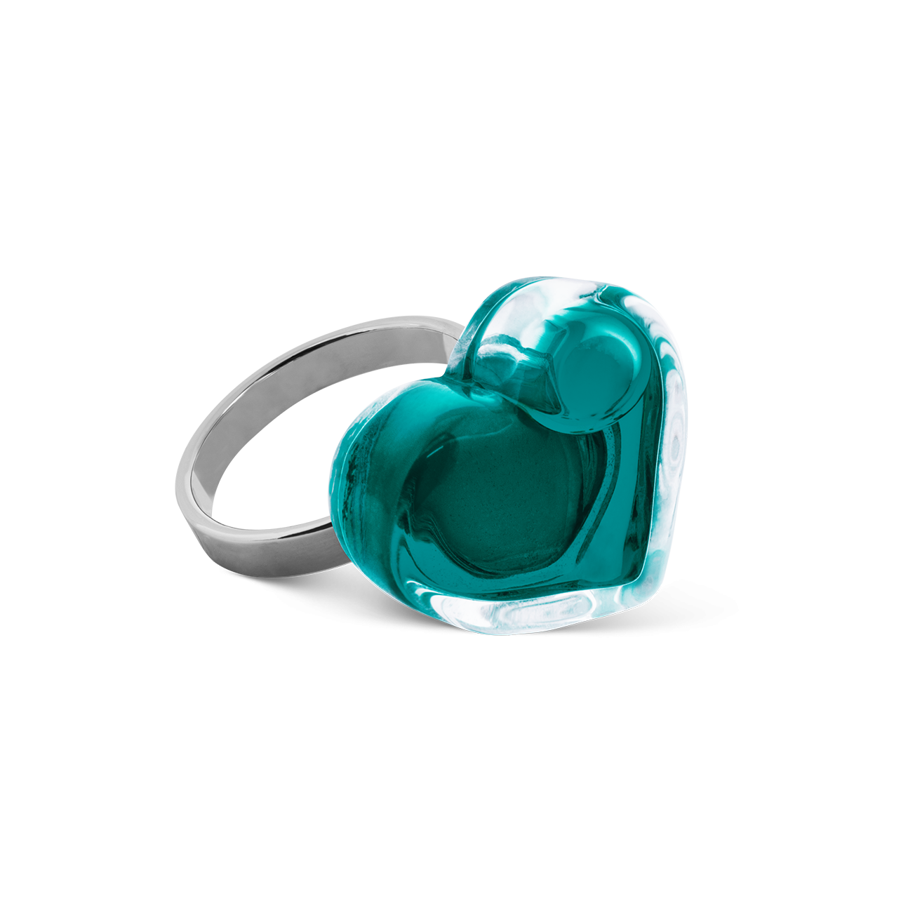 Glass ring - Coeur Nano transparent - Turquoise - Pylones