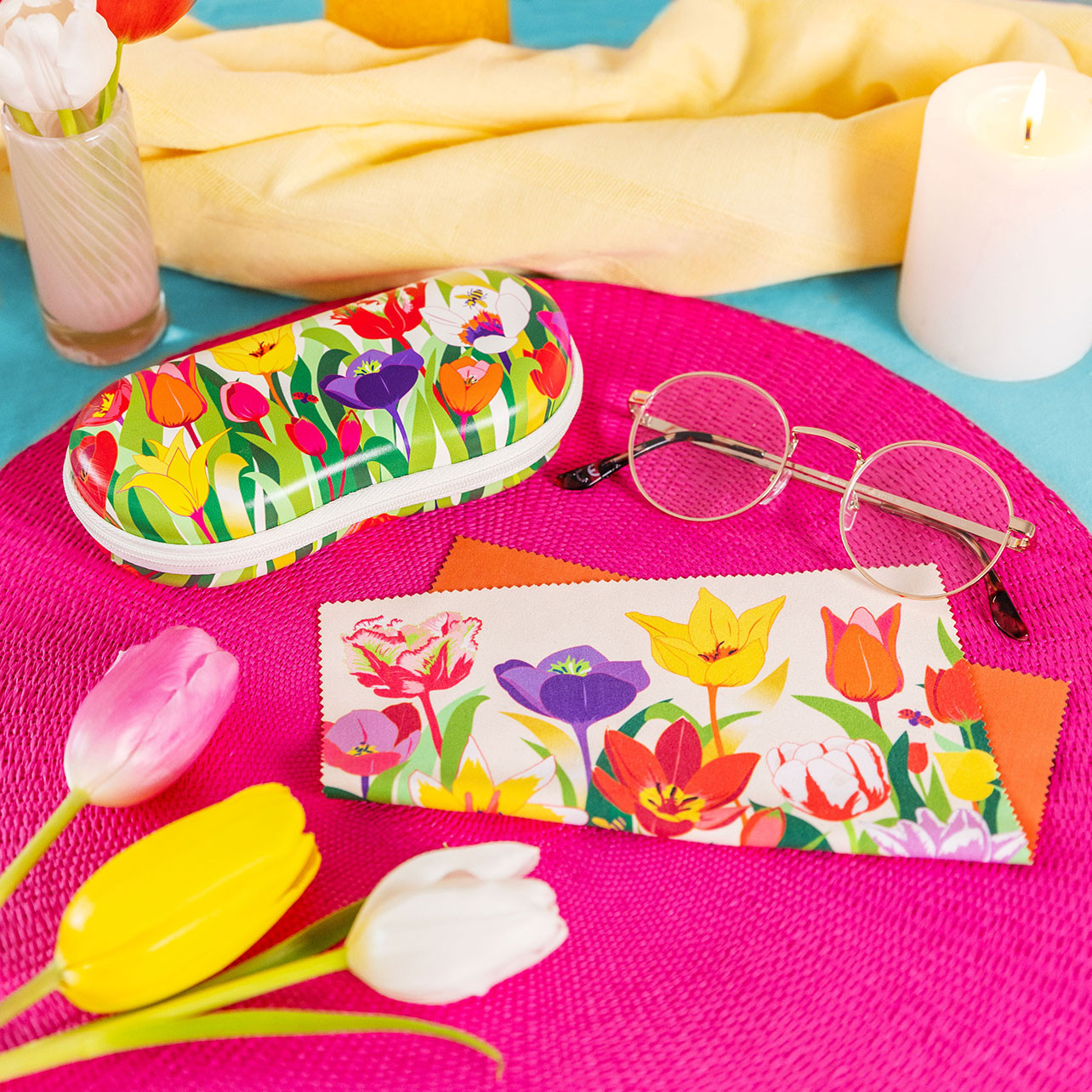 Hard glasses case - Voyage - Tulipes - Pylones