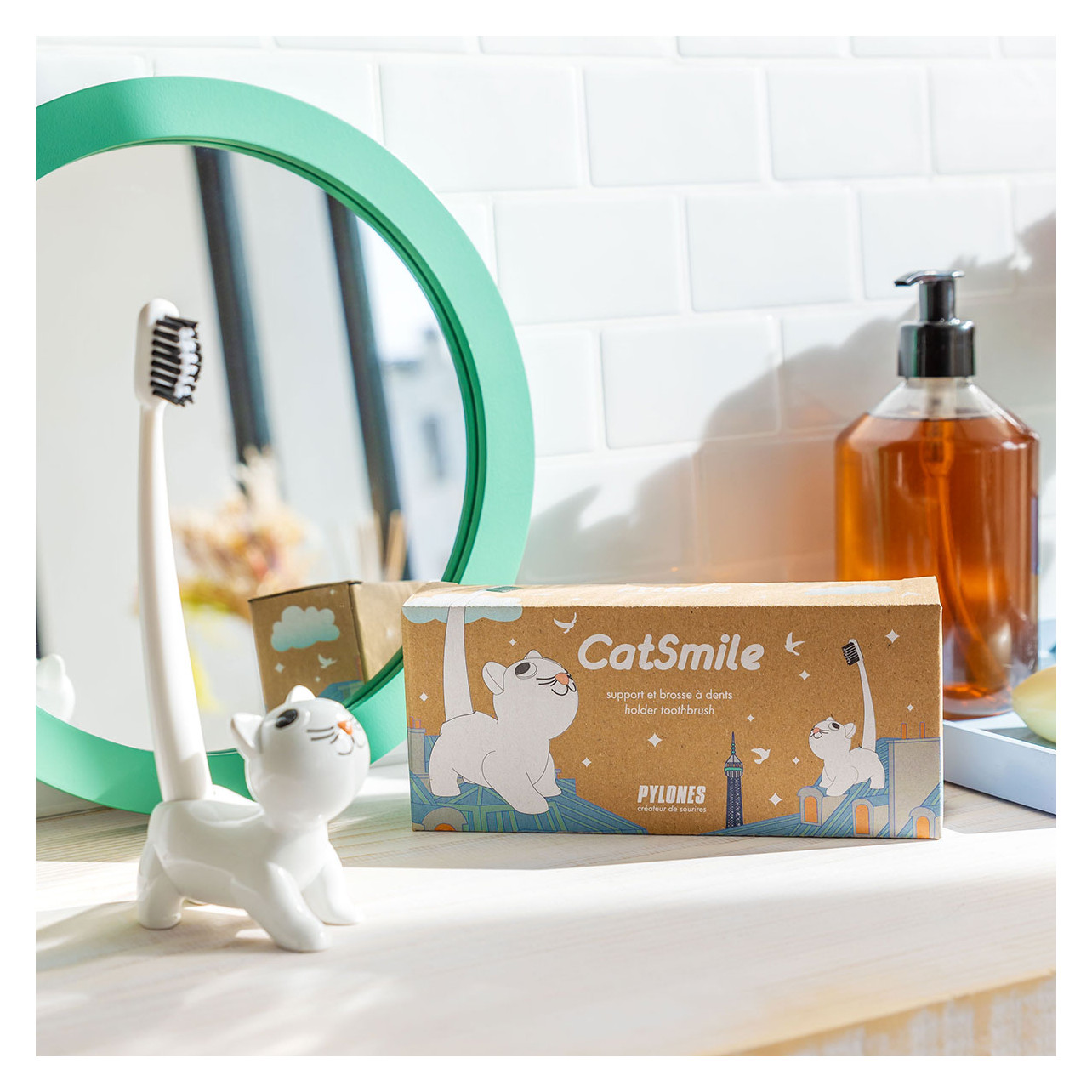 Toothbrush holder - Catsmile - White Cat - Pylones
