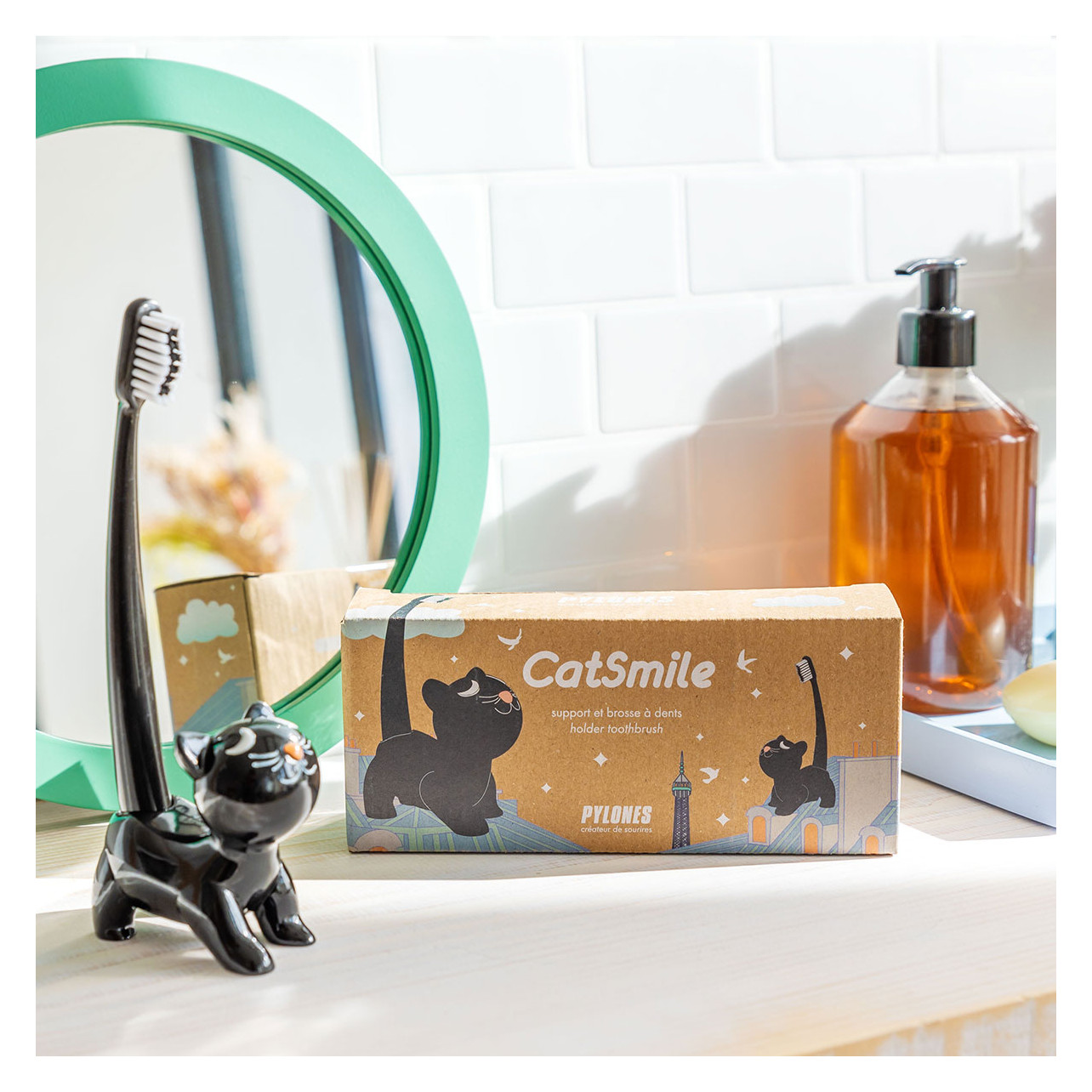 Zahnbürstenhalter - Catsmile - Schwarze Katze - Pylones