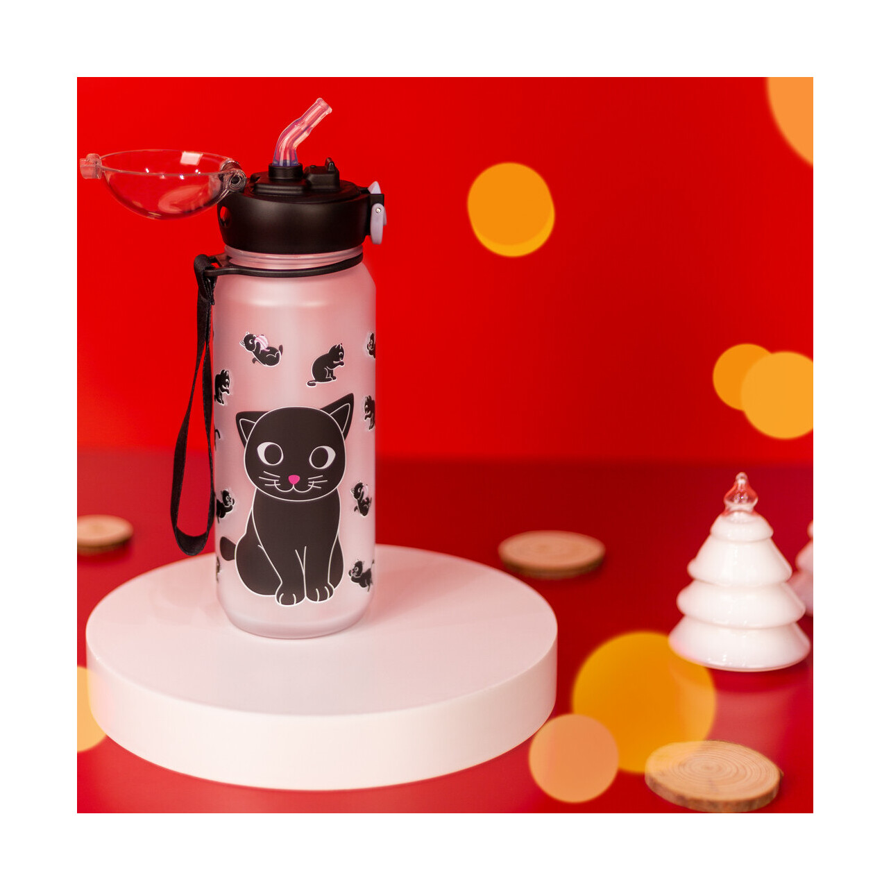 Flask with straw 50 cl - Happyglou straw - Cat - Pylones