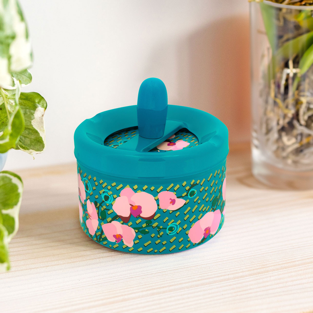 Posacenere con pulsante design - Pousse Pousse - Orchid Blue - Pylones