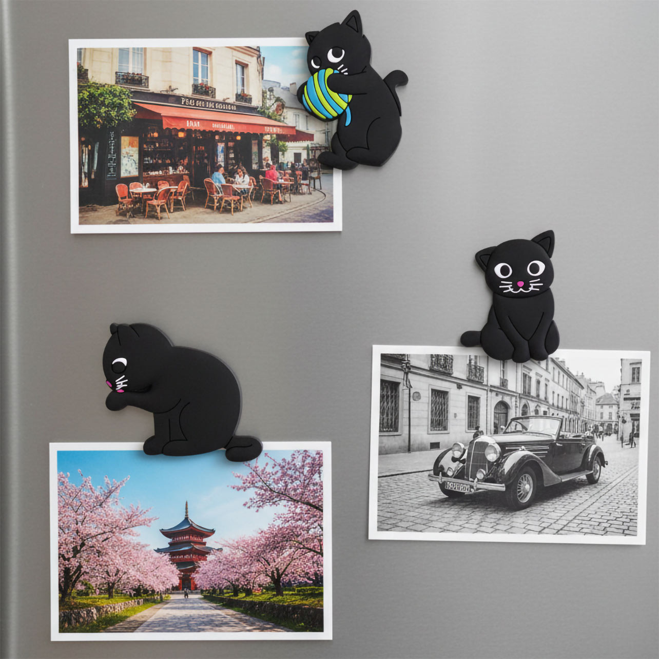 Set of 3 magnets - Happy - Blue Cat - Pylones