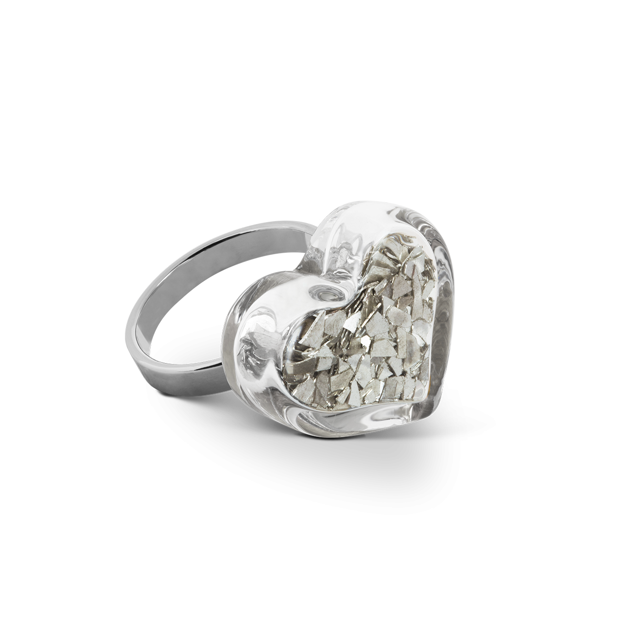 Glass ring - Coeur Nano Paillettes - Silver - Pylones